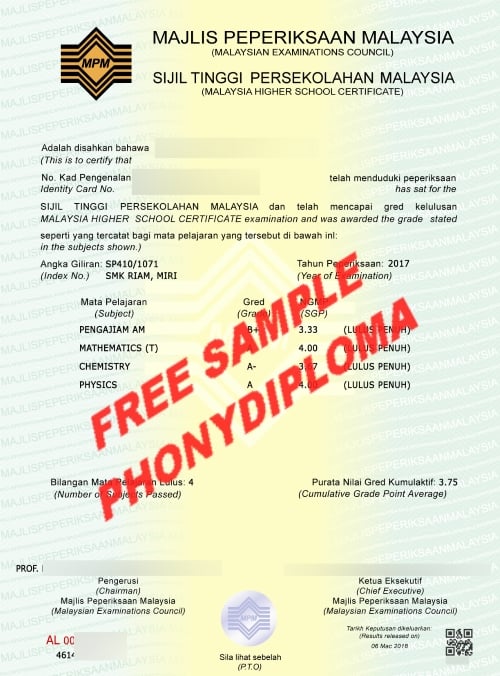 Custom Made Diploma and Transcript Samples