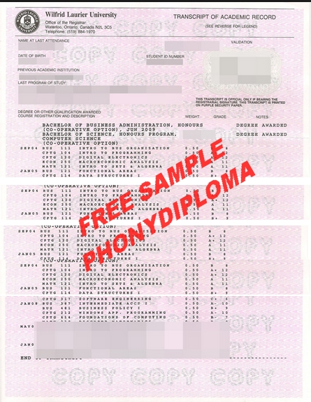 Canada Fake Diploma and Transcripts from Canada University