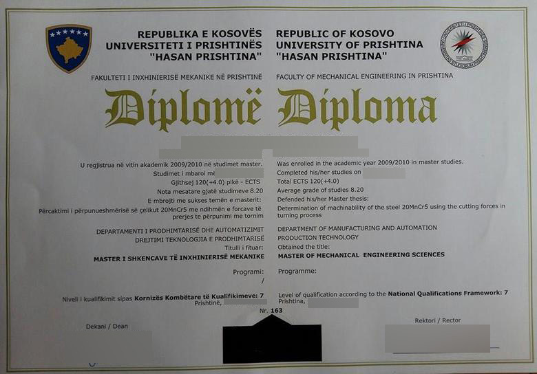 Fake Diploma from Kosavo University
