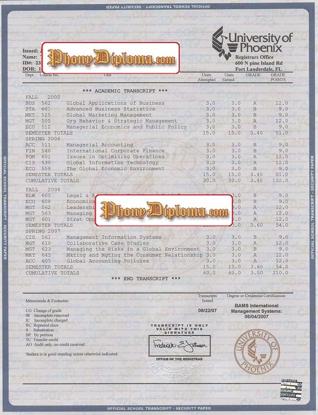 Buy Fake College Transcripts - Order and FAQ